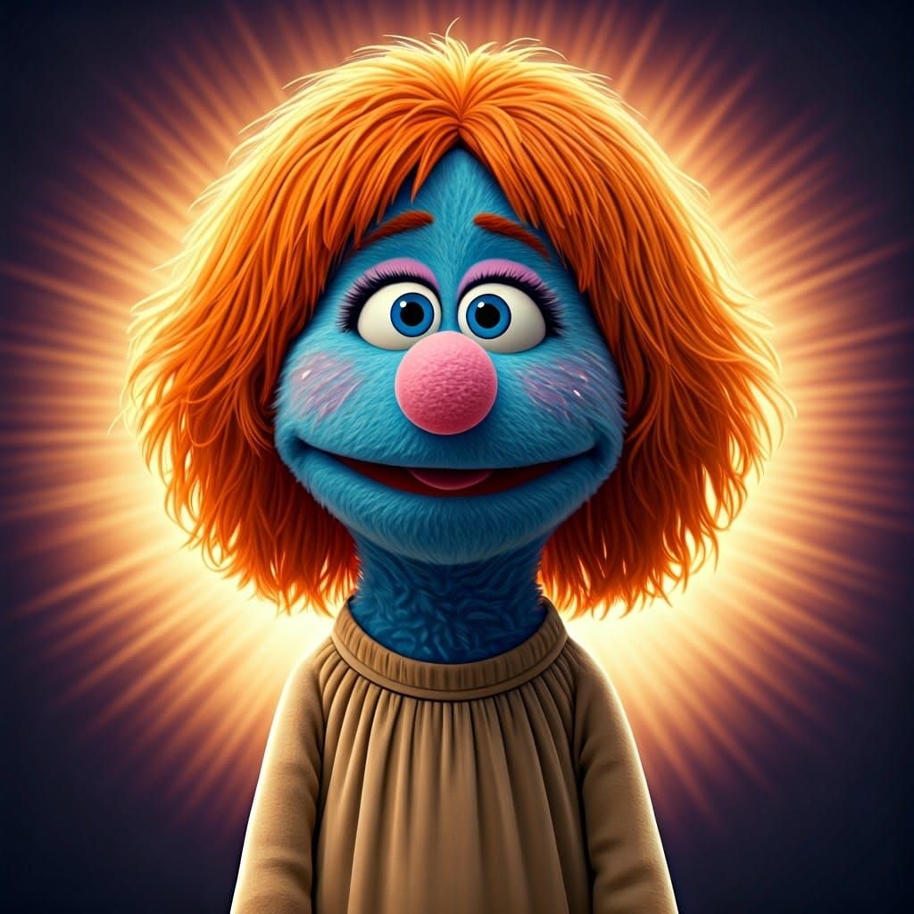Whimsical Blue Muppet in Vibrant Long Dress - AI Art