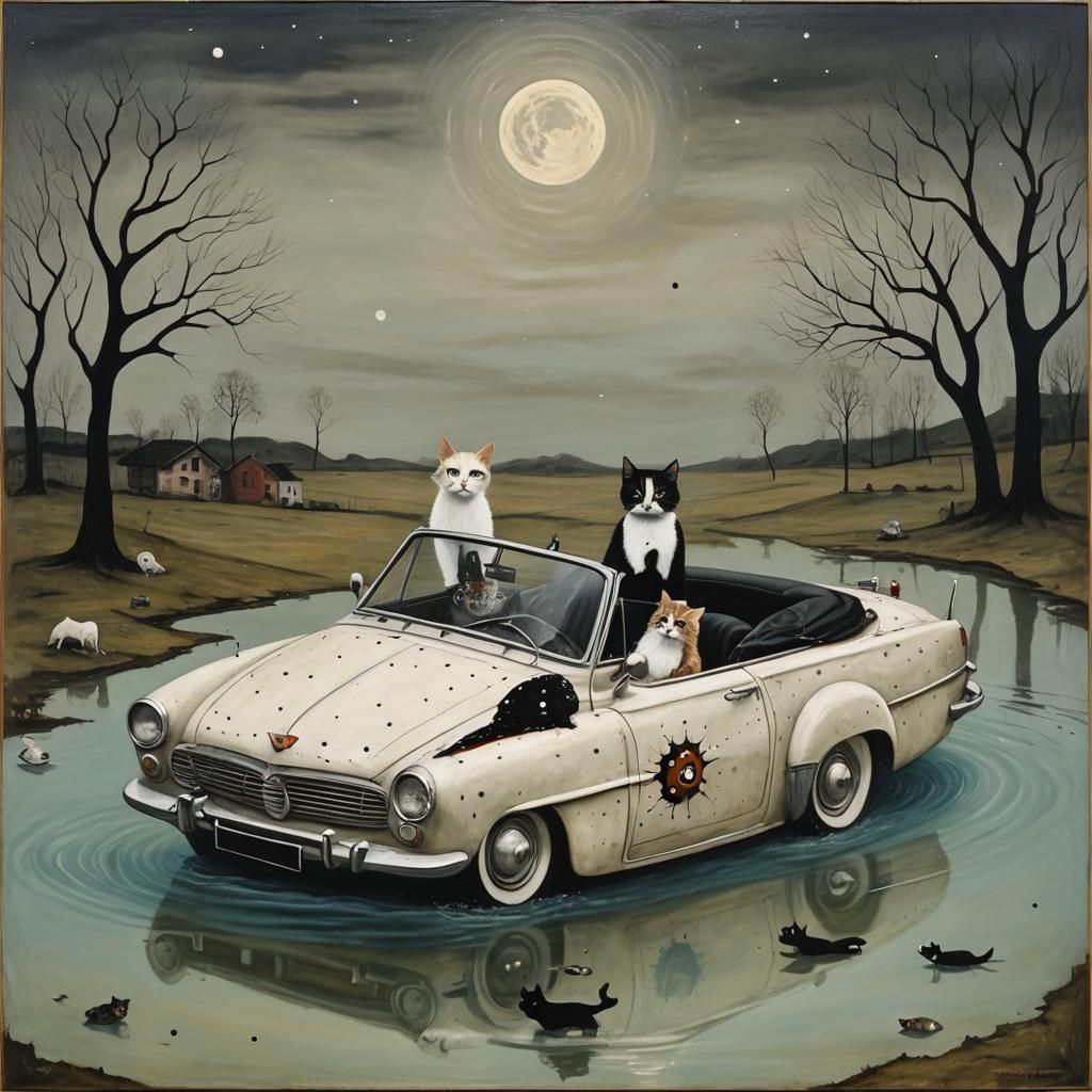 Cats Being Cats in a Car - AI Generated Artwork - NightCafe Creator