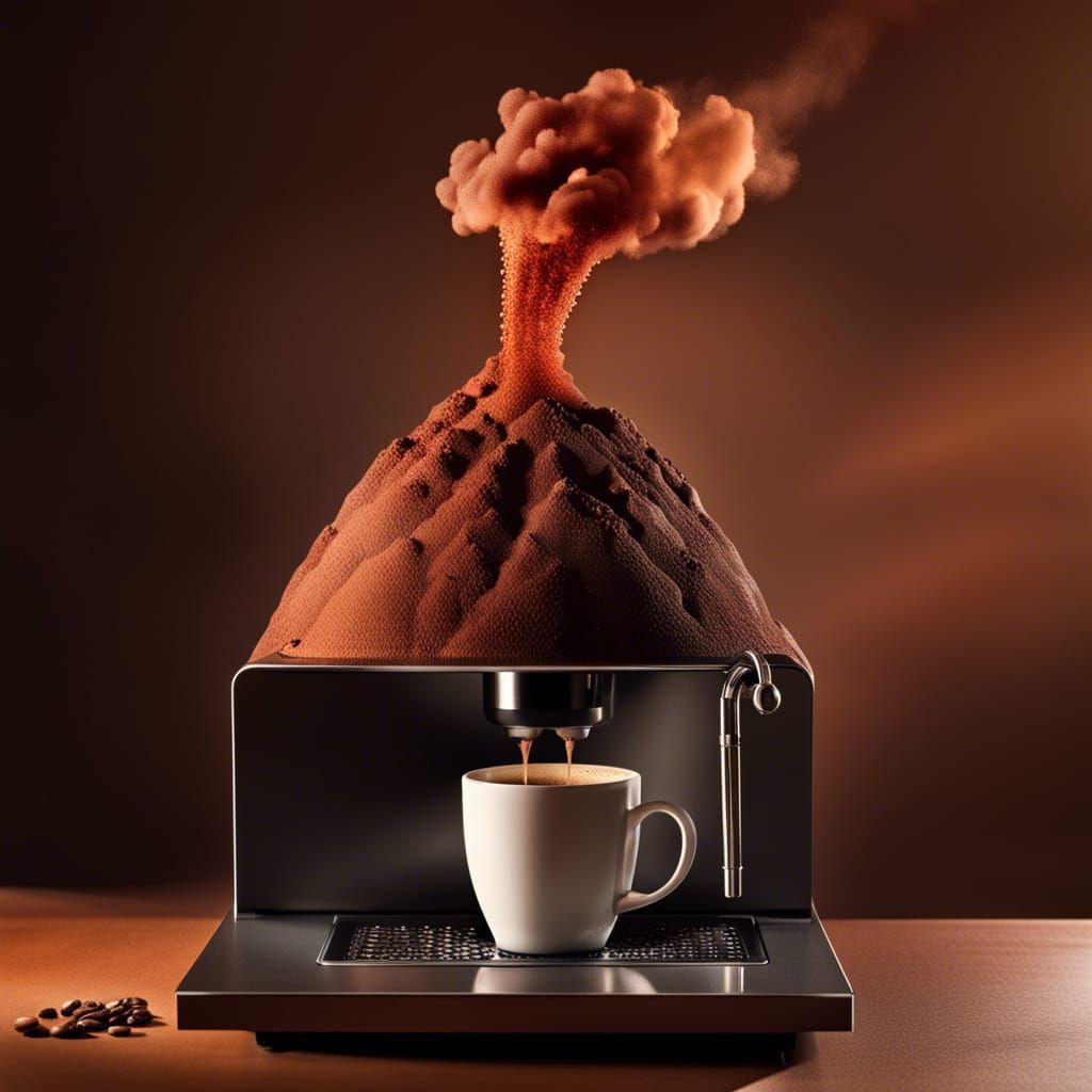 A coffee machine that is a miniature volcano, with its spout as the ...