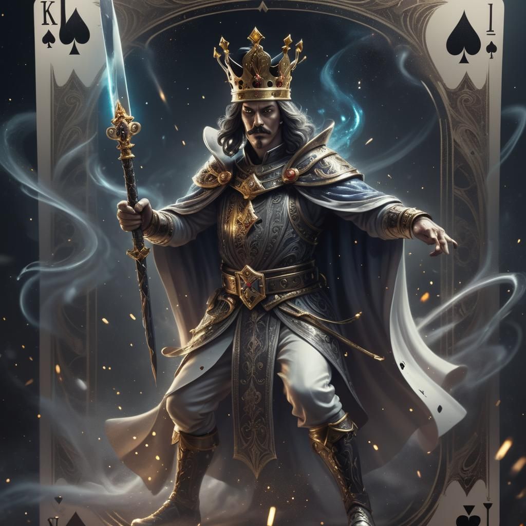"Traditional king of spades character with sword in hand is stepping ...