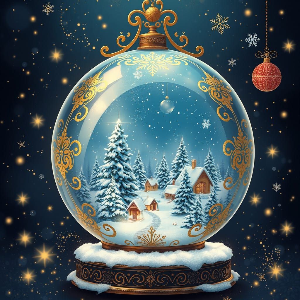 A photo of a New Year's illustration with a large shining ball in the ...