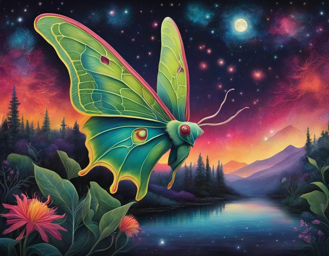 Luna Moth Night Flight - AI Generated Artwork - NightCafe Creator