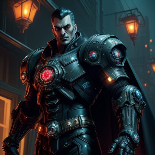 Cyberpunk Vampire in Vintage Steampunk Mech Attire - AI Art