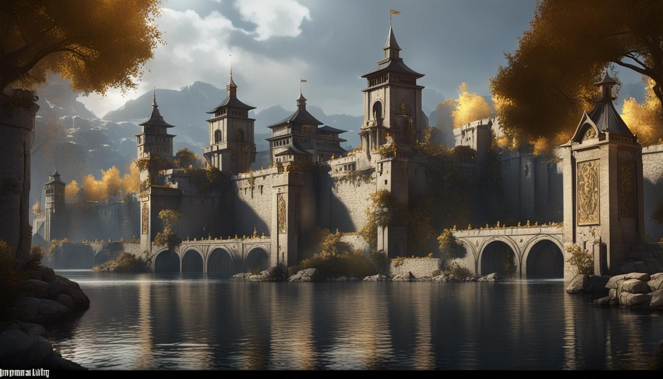 Walled city of Loc Grim. Summer residence of the Imperator of Nilfgaard ...