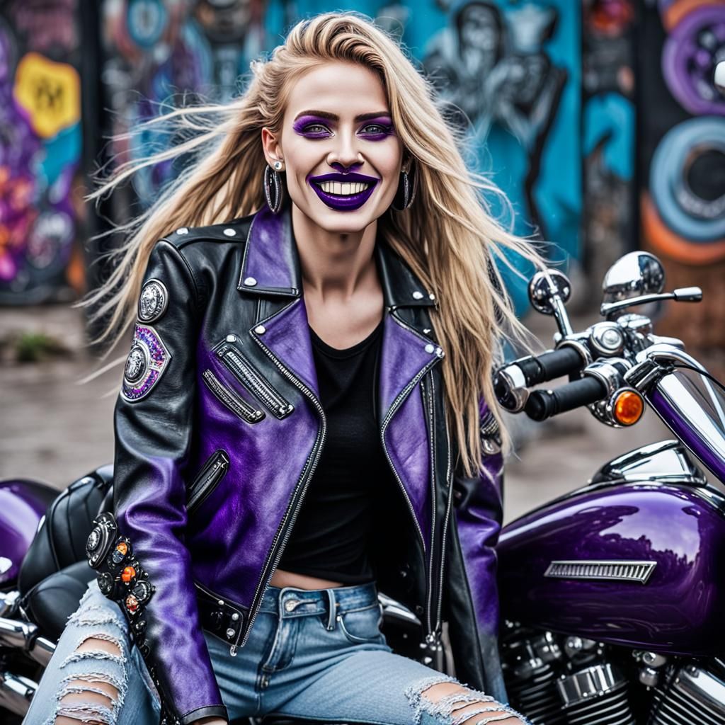 cool rockerlady with her bike - AI Generated Artwork - NightCafe Creator