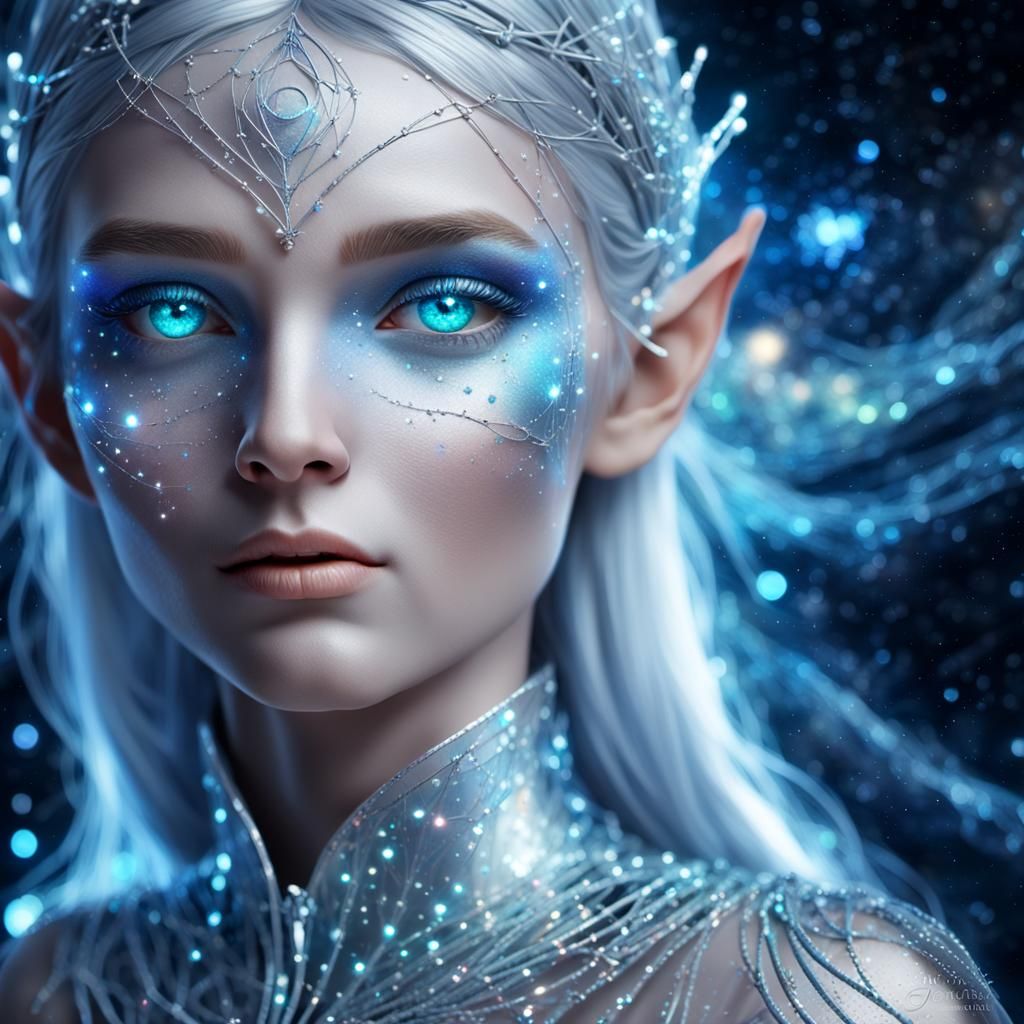 Galactic Elf's Radiant Countenance Shines with Cos... - AI Art