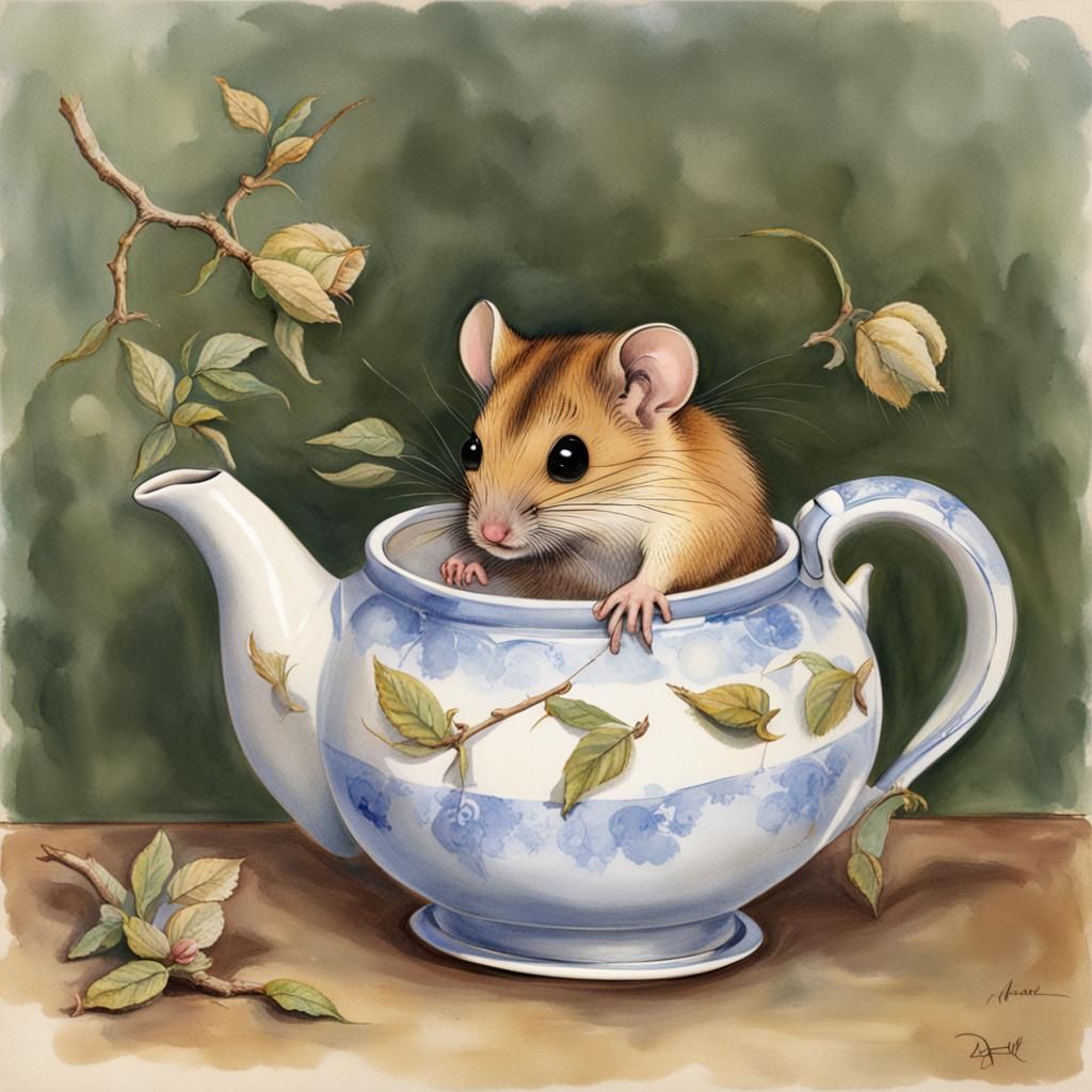 Dormouse in a teapot. - AI Generated Artwork - NightCafe Creator