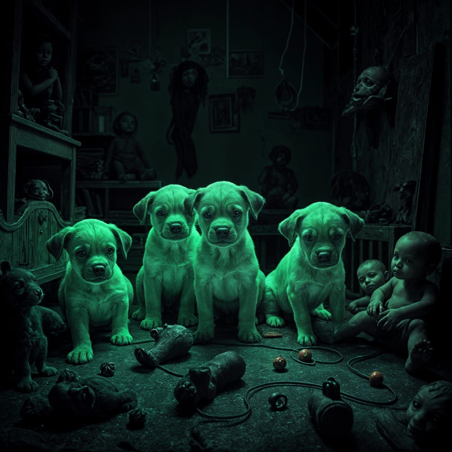 Green Puppies Children Horror - Creepy Green Puppies Haunt I...