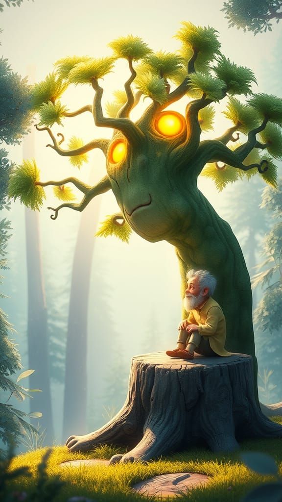 Glowing Tree Spirit in Serene Forest: Pixar-Inspir... - AI Art
