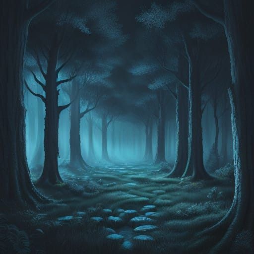 ink drawing of an enchanted forest - ink drawing of an encha...