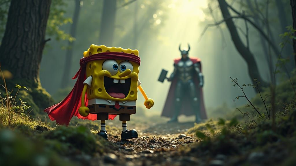 Spongebob as Rambo Battles Thor in Epic Hyper-Real... - AI Art