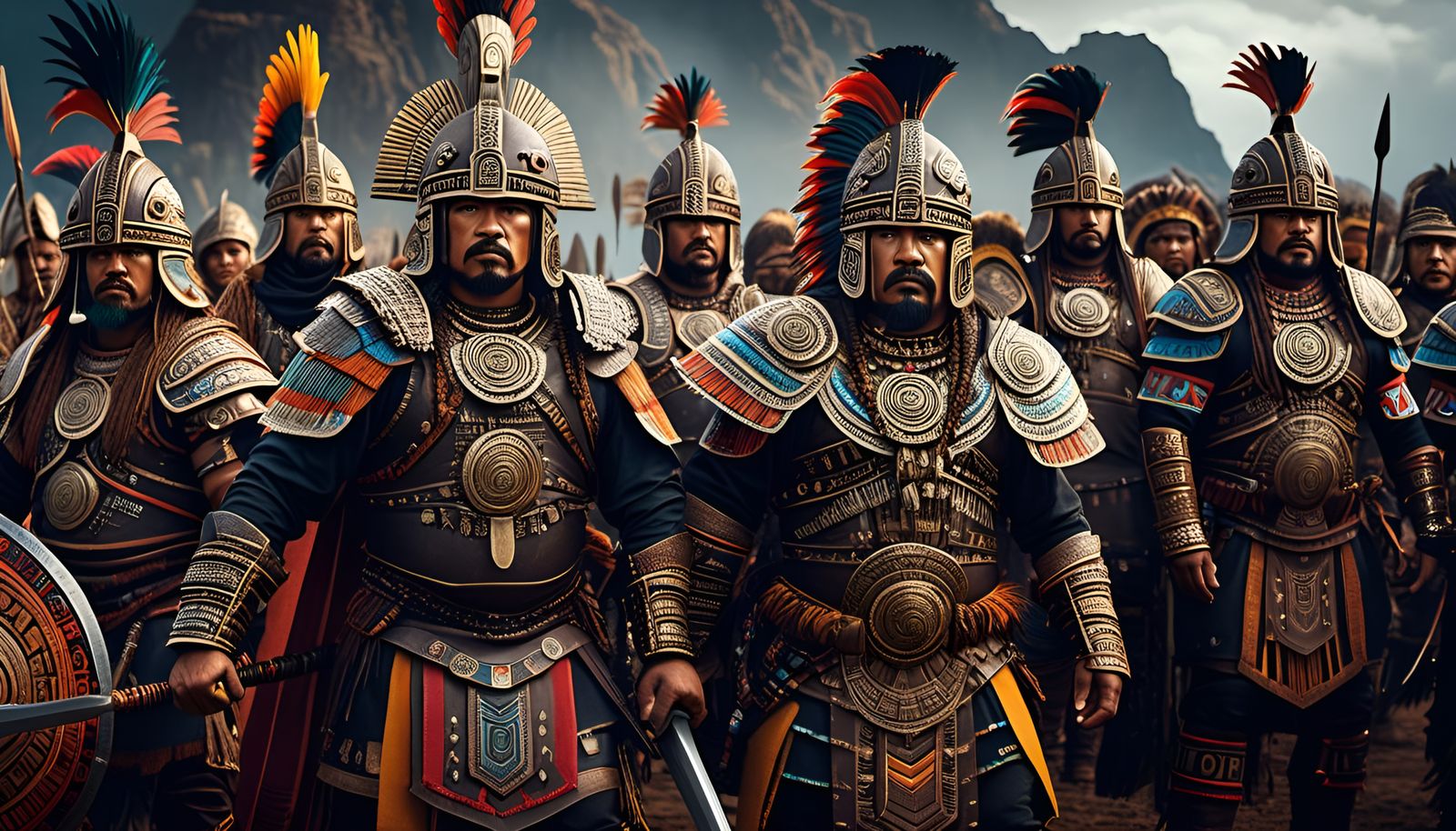 Dwarf warriors in Aztec style armor Epic cinematic brilliant stunning ...