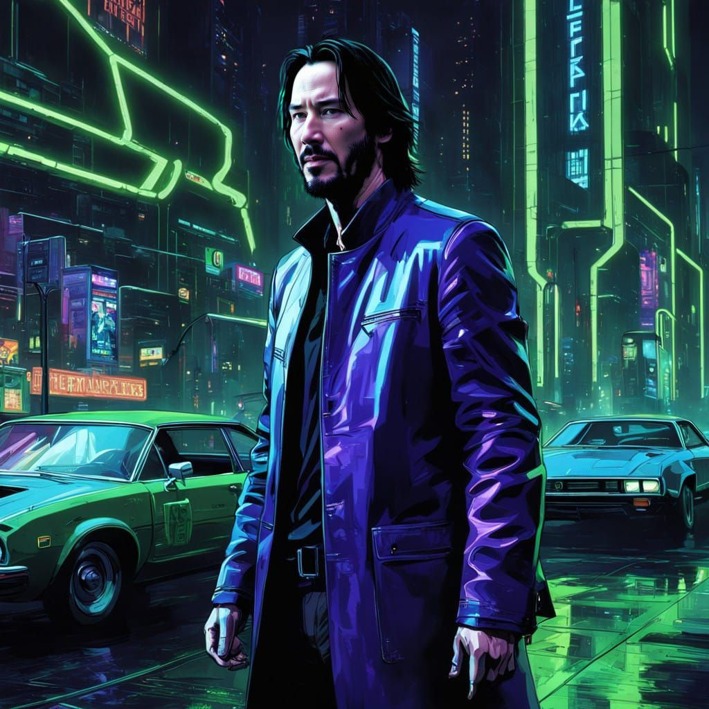 Keanu Reeves in Cyberpunk Comic Book Style - AI Art