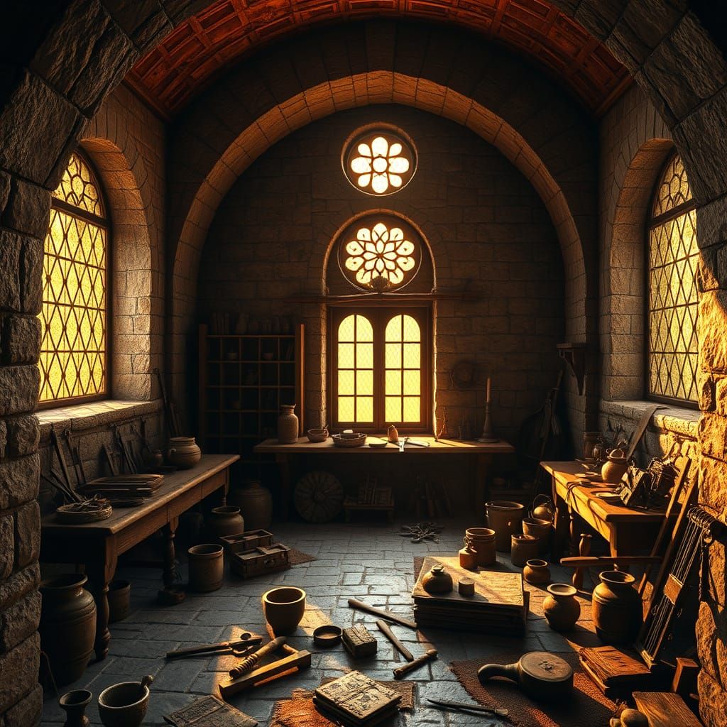 Medieval Workshop Scene - Medieval Masterpiece Workshop Scen...
