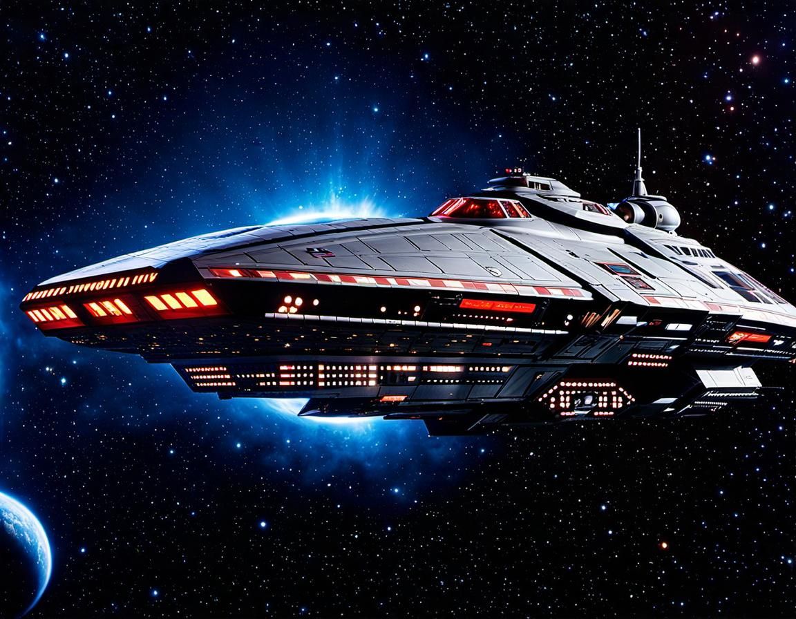 The capital spaceship of the evil government fleet from a space opera ...