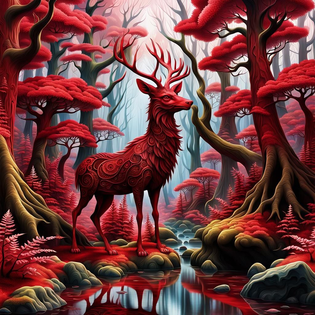 mystical magical red forest ... - AI Generated Artwork - NightCafe Creator