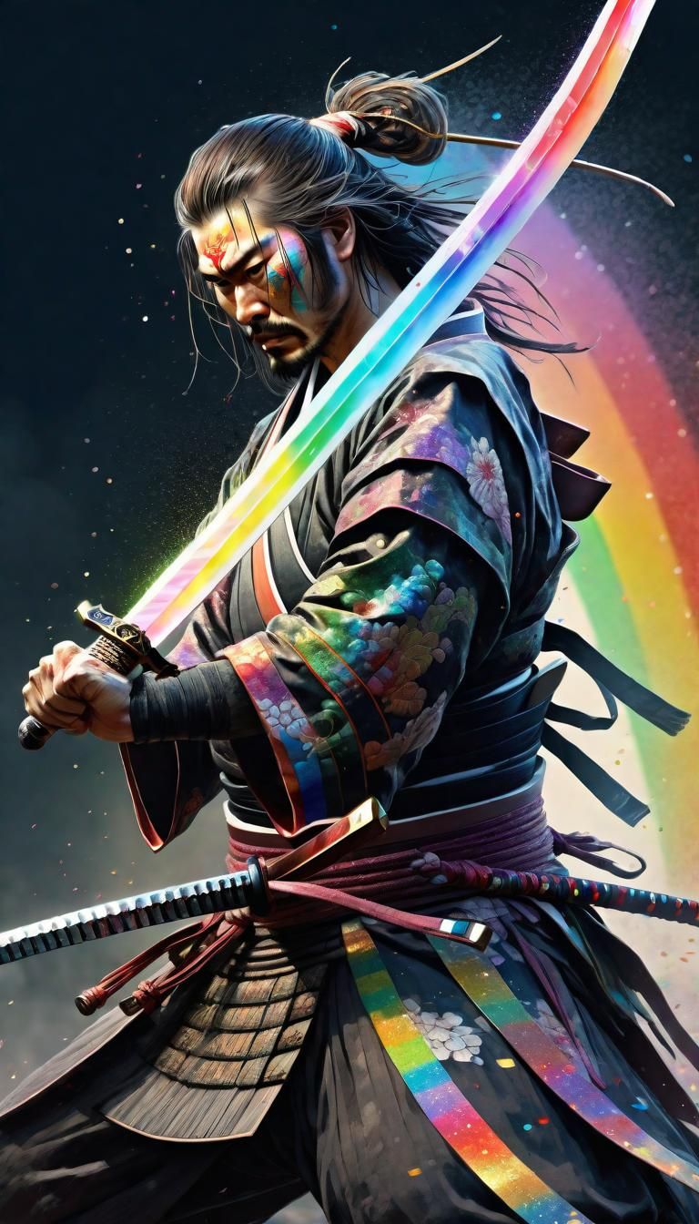 Rainbow Katana (evolved) - AI Generated Artwork - NightCafe Creator