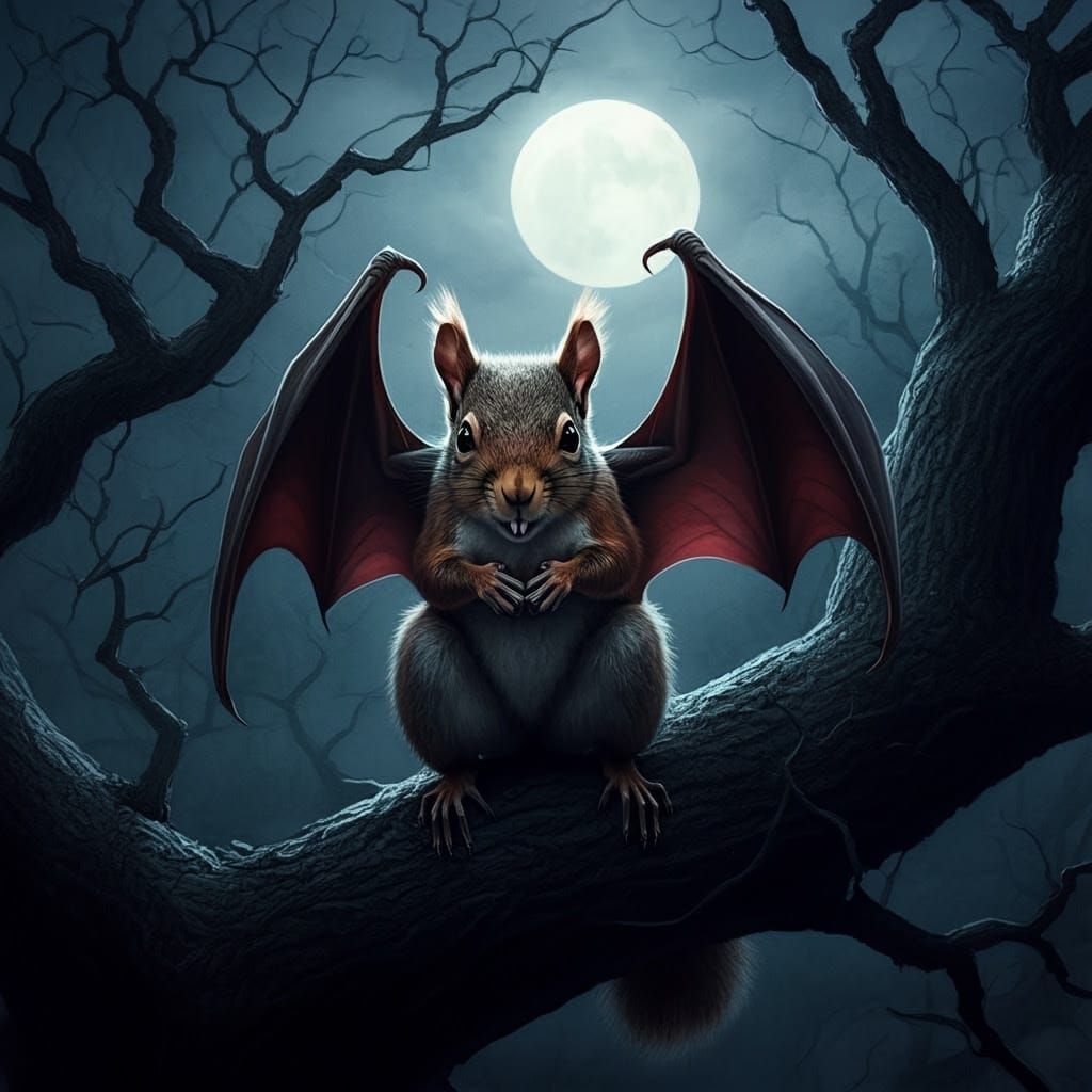 A rebel squirrel crossed with a vampire bat by Gre... - AI Art