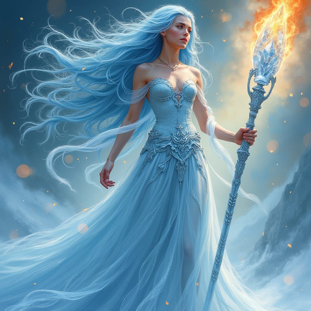 Goddess of ice and fire - Surreal Goddess of Elemental Balan...