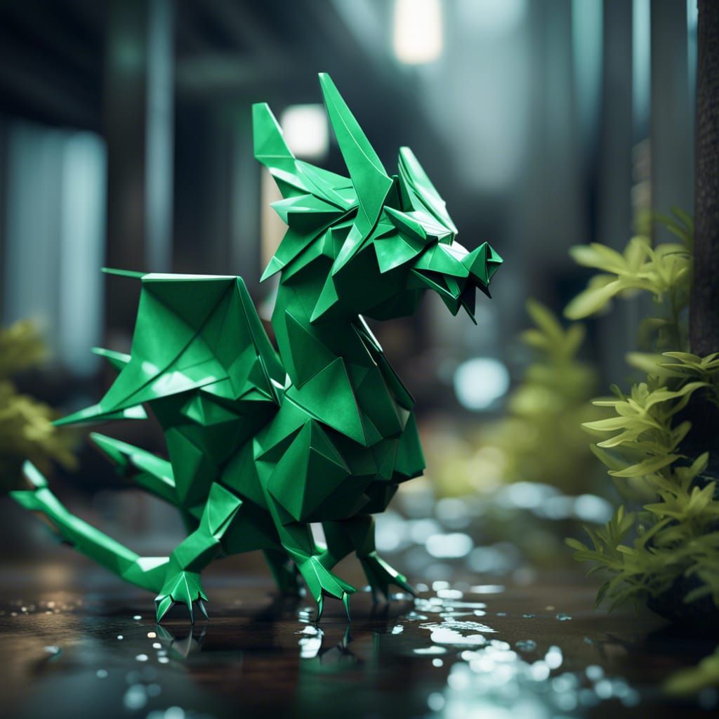 origami dragon,ink splash,magnificent detailed shiny 3d crisp , ,unreal engine 5 ,128 bit ...