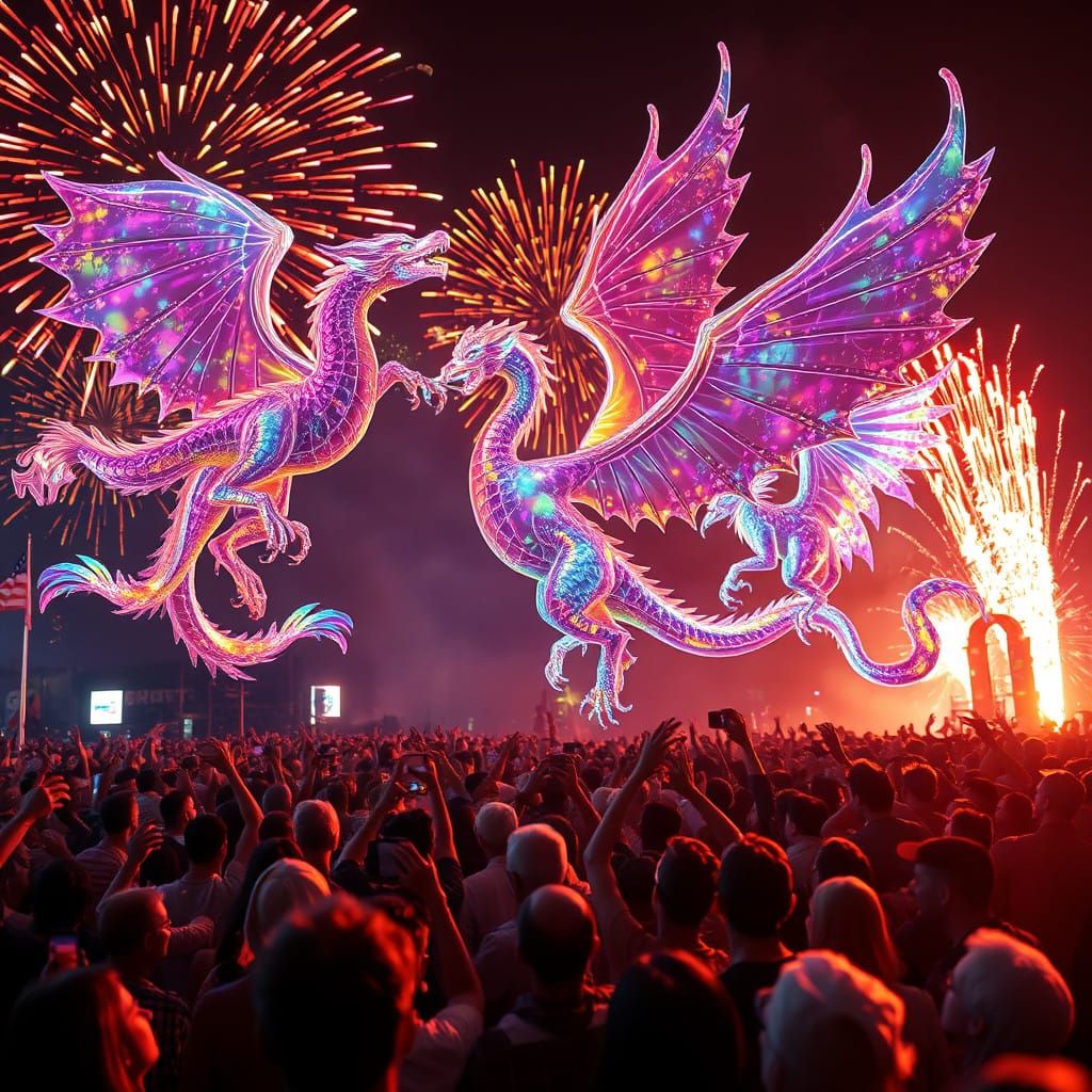 Hologram Festival in the Sky - Vibrant Holographic Creature...