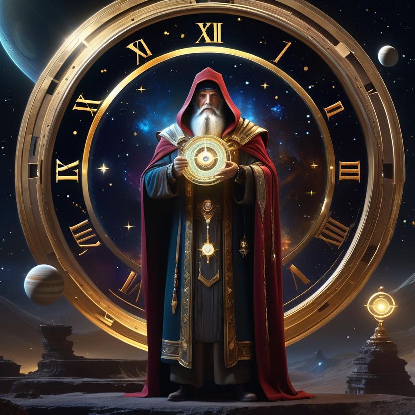 Saturn, God of Time, An old man with a star cloak and an hourglass in ...
