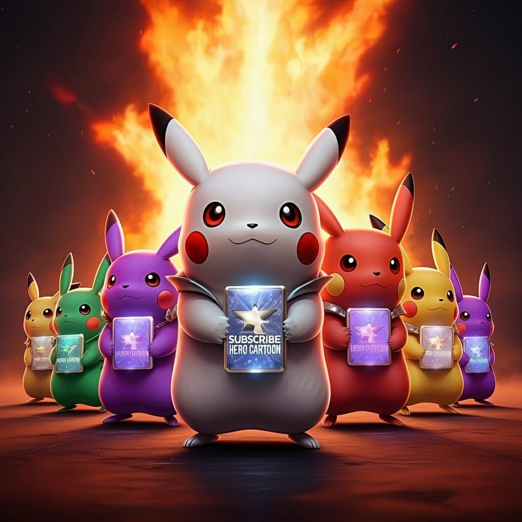 Colorful Pikachu Brigade Holds Subscribe Sign in F... - AI Art