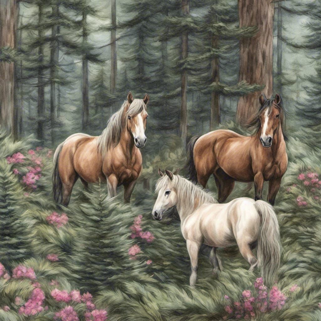Wild Virginia HIghlander ponies llustration - AI Generated Artwork ...