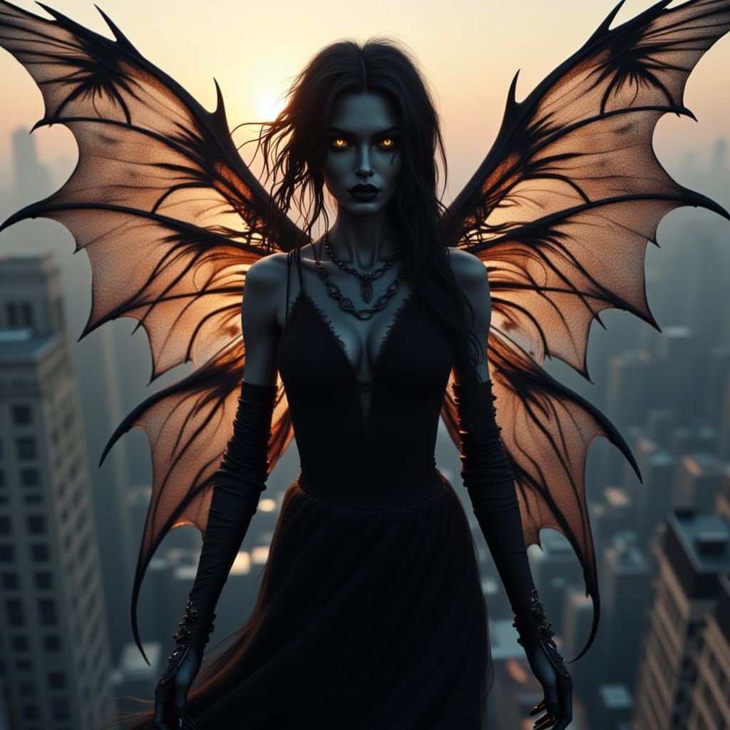 Dystopian Elemental Pixie in Gothic Twilight - AI Art