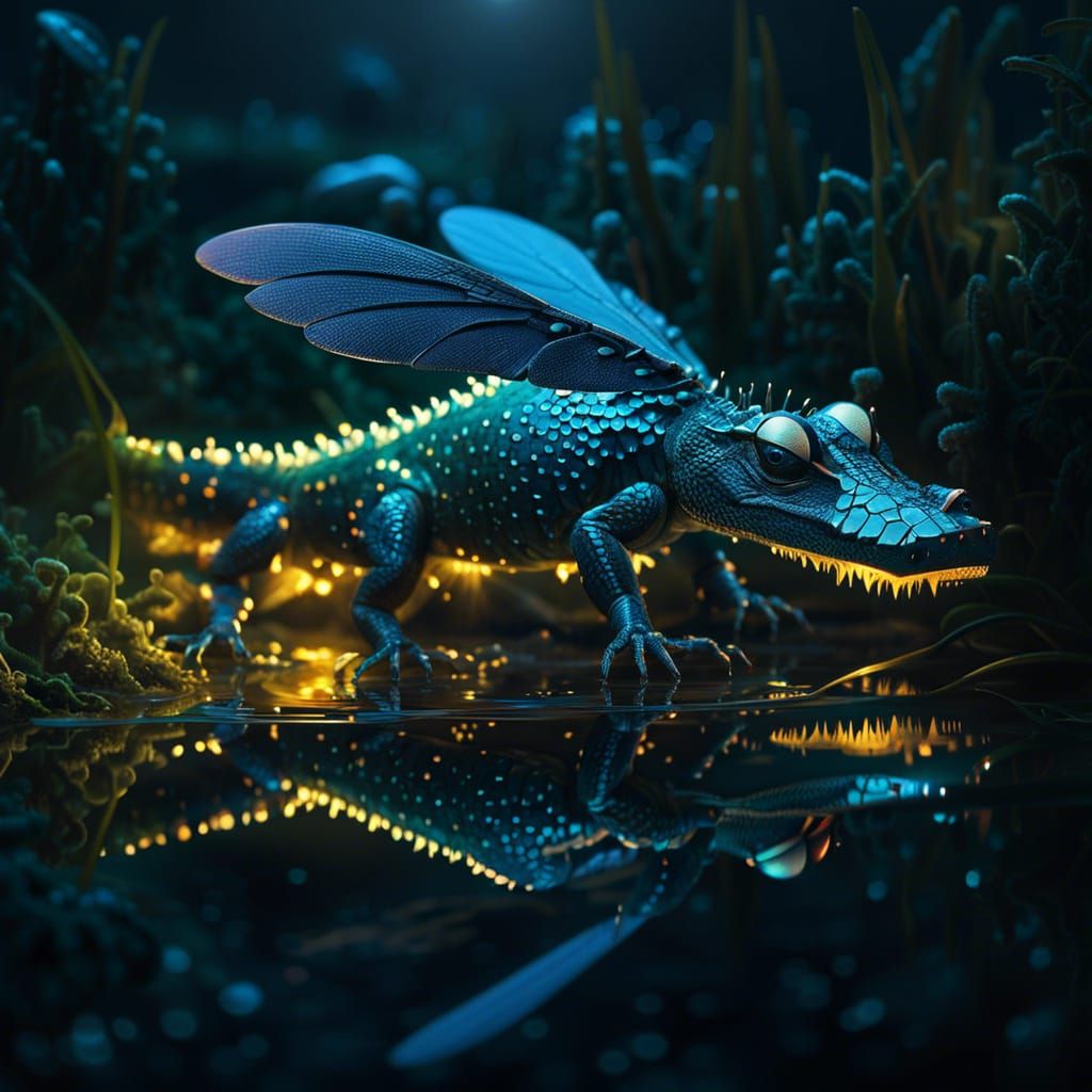 Reflection of the bioluminescent glow of a gator fairy. Yes, there are gator fairies in my ...