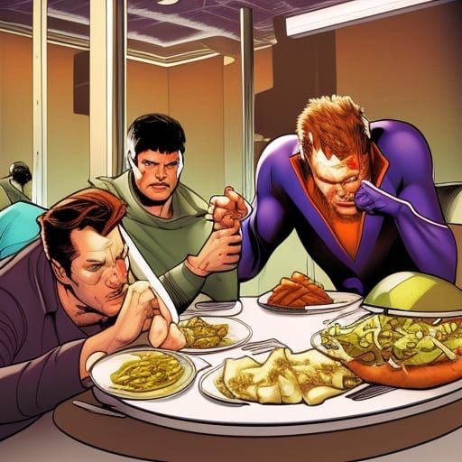 the avengers eating shawarma Mark Brooks and Dan Mumford, comic book ...