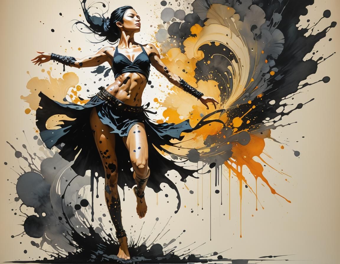 Intricately Detailed Female Form in a Dynamic Calligraphy