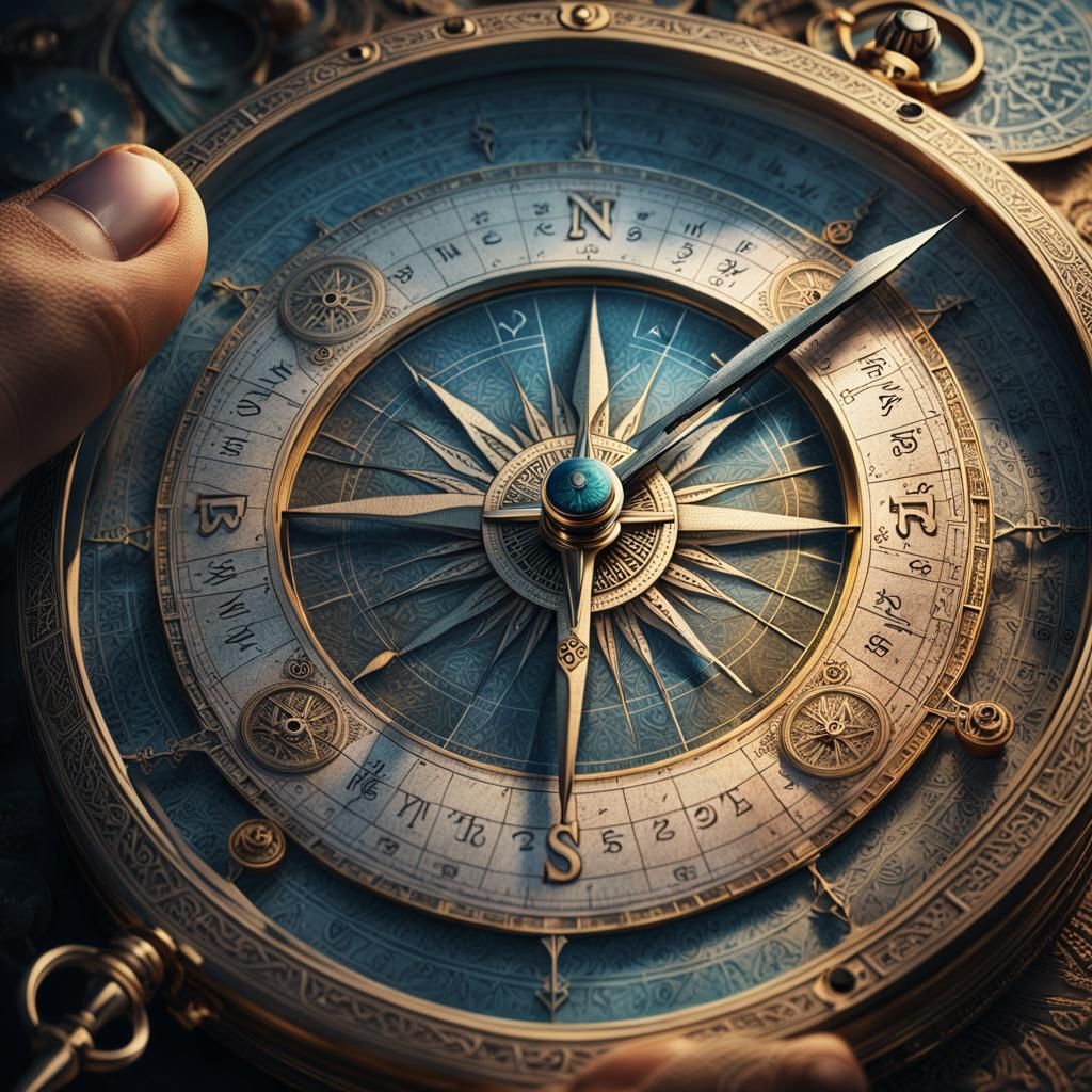 Mystical Compass with Swirling Runes Points to Hid... - AI Art