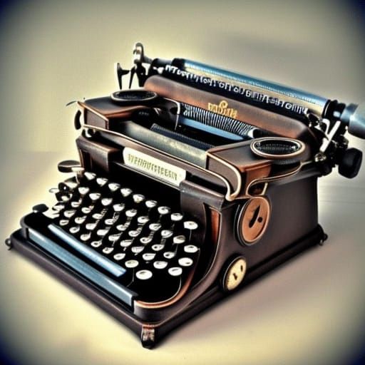 Victorian vintage old typewriter on a desk; steampunk engine - AI ...