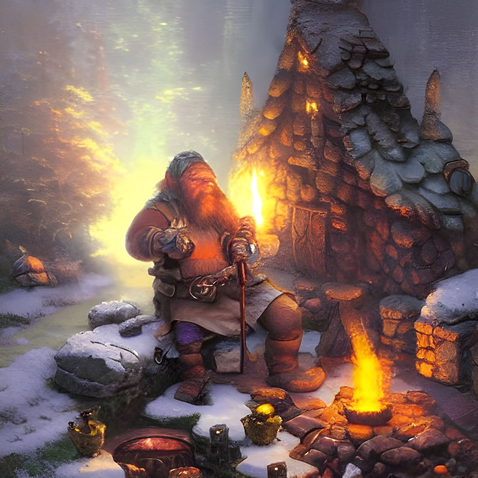 Dwarf crafting a weapon in a forge - AI Generated Artwork - NightCafe ...