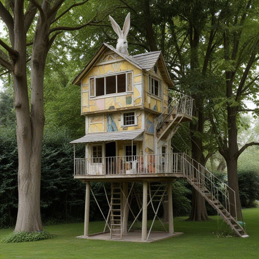 Whimsical Treehouse of Extraterrestrial Rabbits in... - AI Art