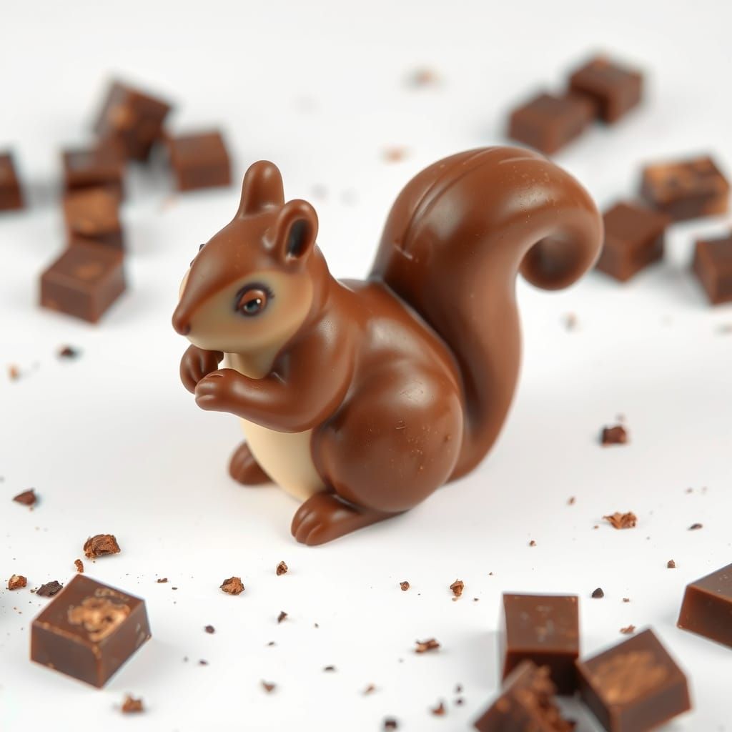 Decadent Chocolate Squirrel on Creamy White Backgr... - AI Art