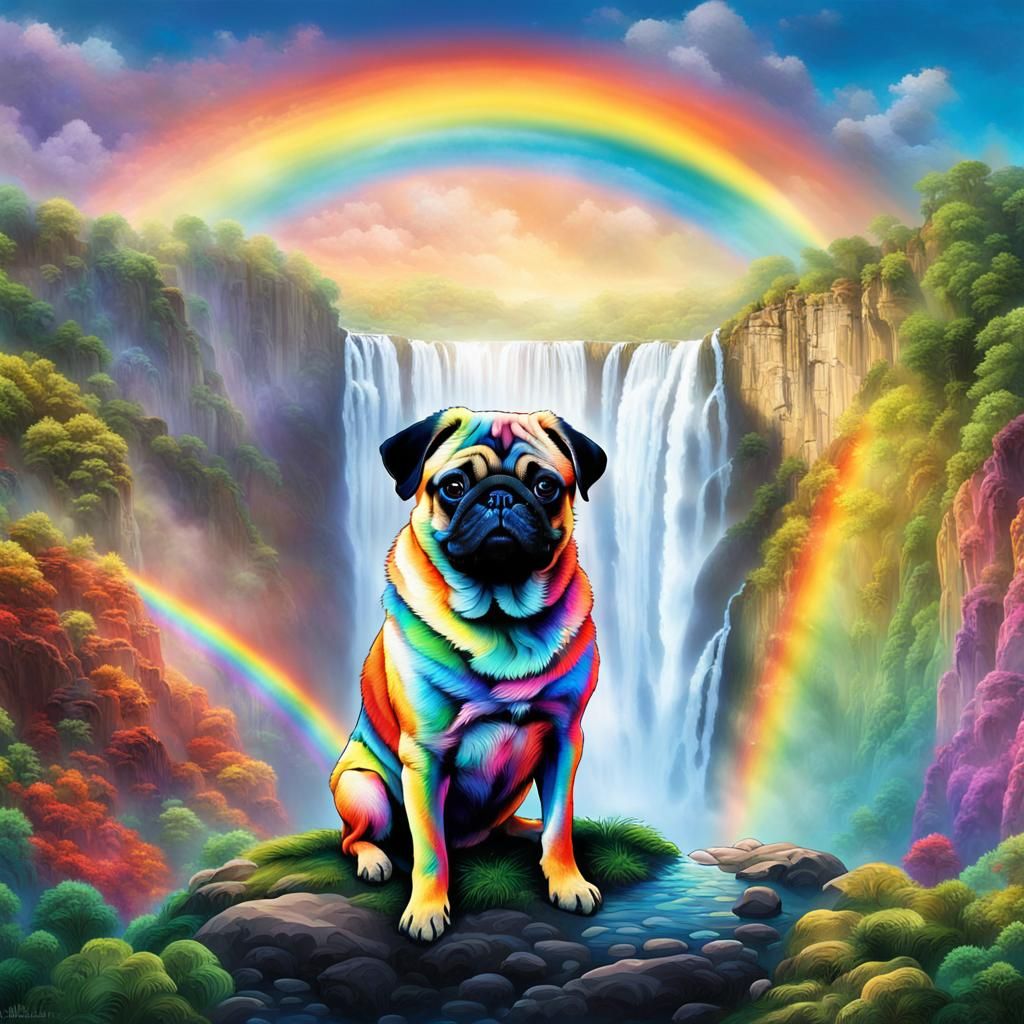 Epic waterfall, rainbow, and a pug - AI Generated Artwork - NightCafe ...