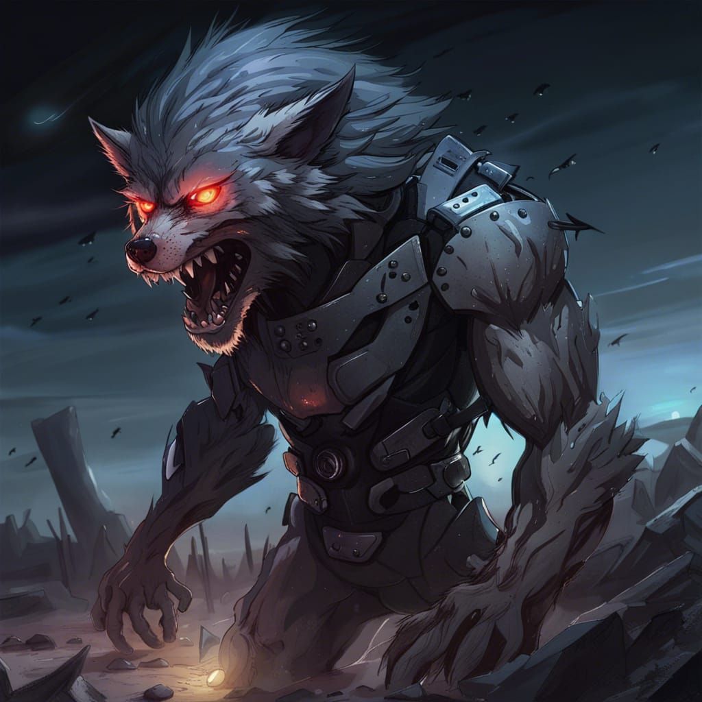 Cyborg Werewolf hunts at night in a Desolate wasteland - AI Generated ...