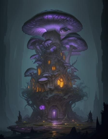 Mushroom tower with a door and windows - AI Generated Artwork ...