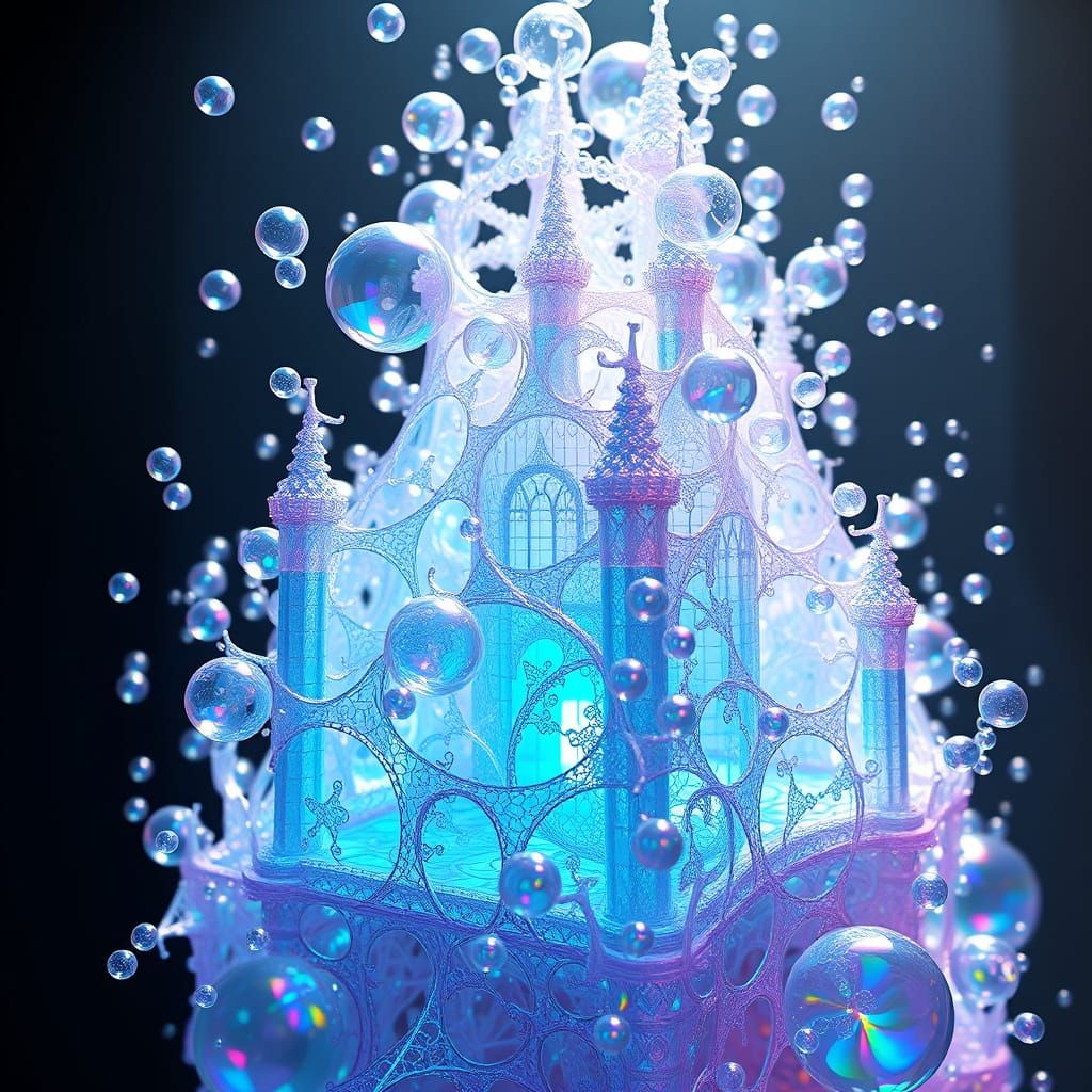 Iridescent Bubble Castle in Shimmering, Ethereal B... - AI Art