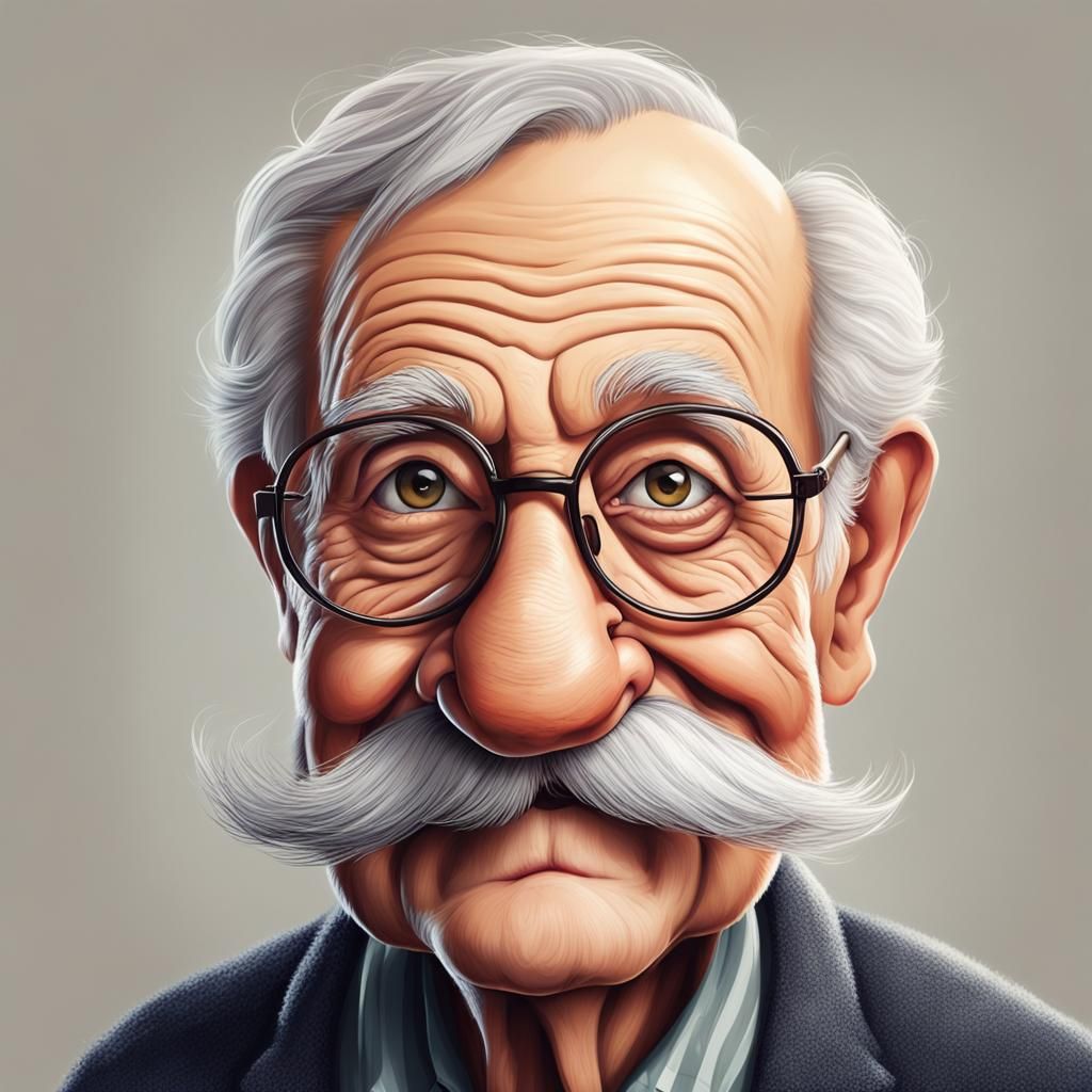 an old man with a mustache and glasses, a character portrait, by Altoon ...