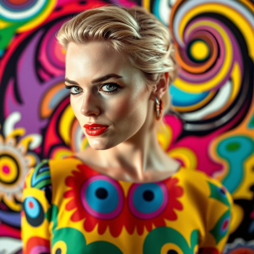 Pop Art Portrait of Margot Robbie in Vibrant Color... - AI Art