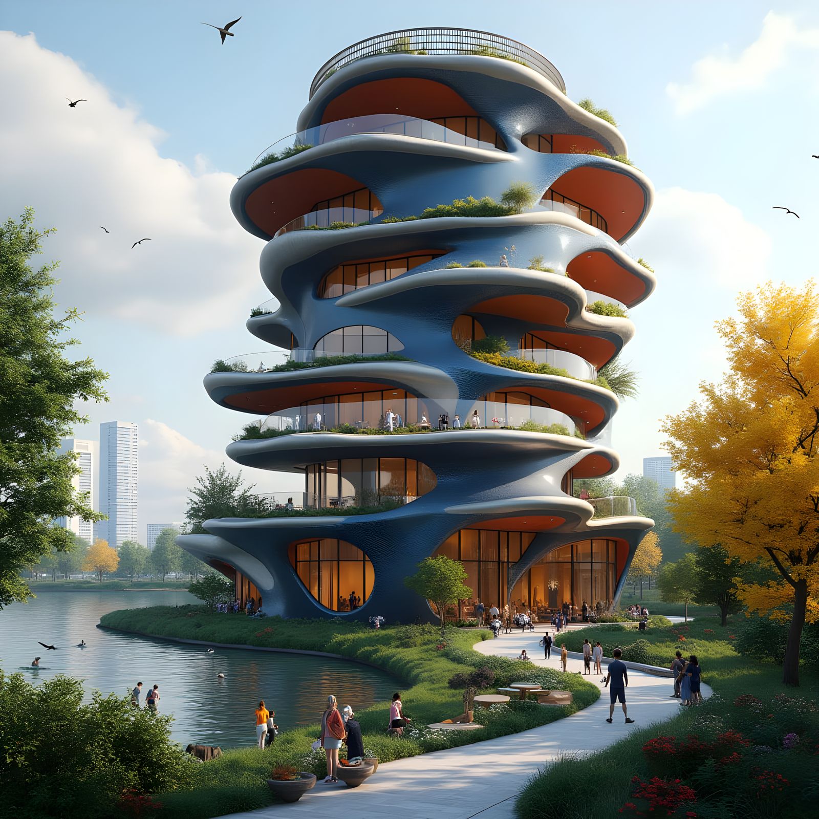 Surreal Flower-Shaped High Rise Building in Cyberp... - AI Art