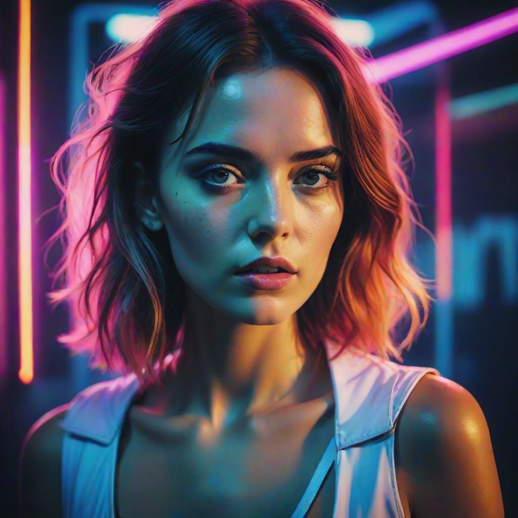 A neon Pop art portrait of UK model Maria Whittaker