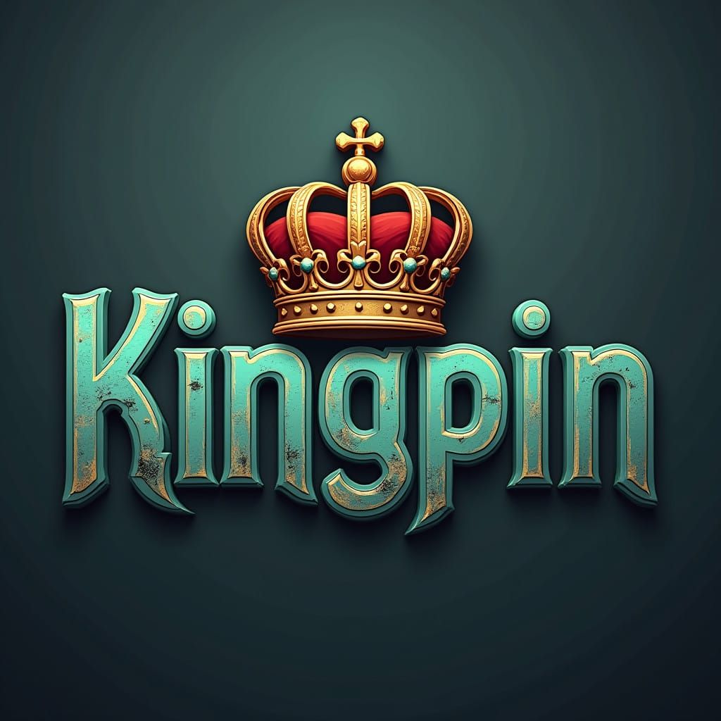 Retro Kingpin Logotype with Ornate Crown in Distre... - AI Art