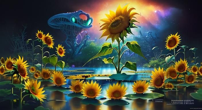 Sunflowers in Alien pond - AI Generated Artwork - NightCafe Creator