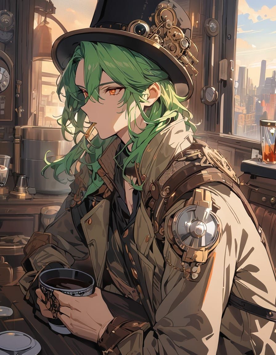 Sunrise Coffee (AnimagineXL) - Maximalist Cel-Shaded Adventu...