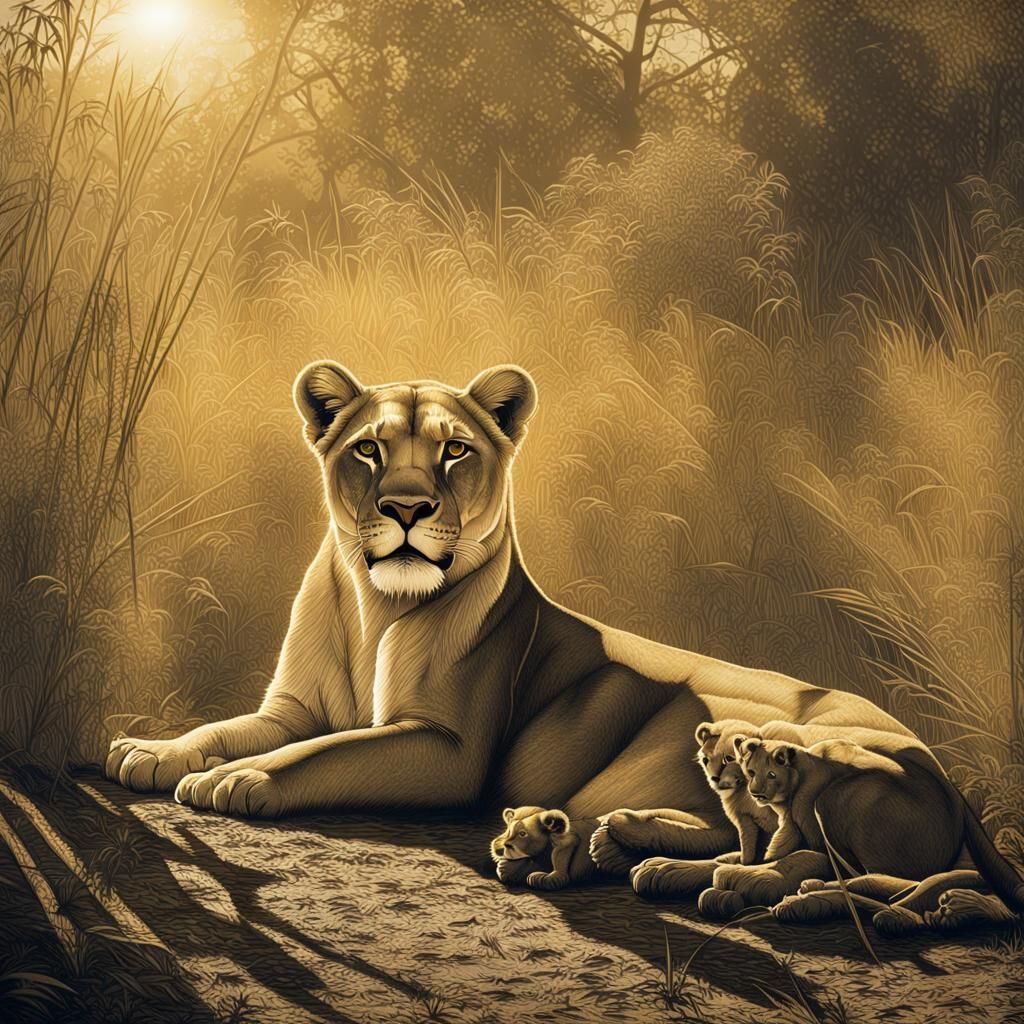 A powerful lioness guarding her cubs - AI Generated Artwork - NightCafe ...