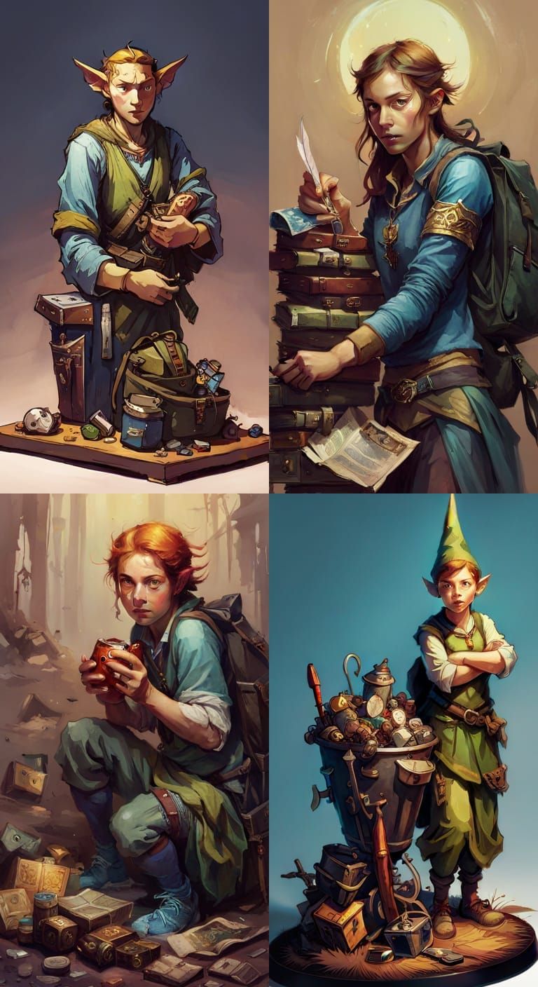 An overburdened Elf with a pile of junk in her backpack Dungeons and ...